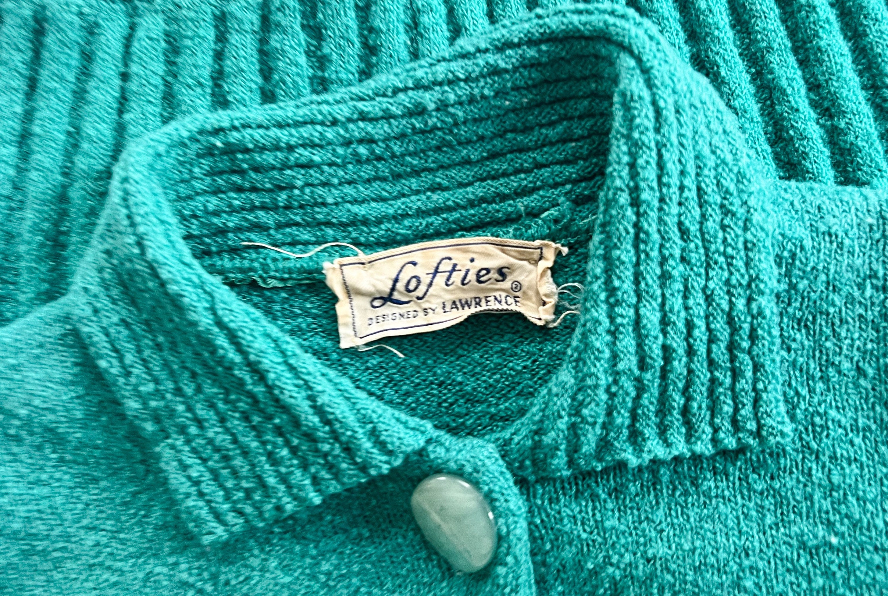Vintage 1950s turquoise wool boucle knit sweater set, Small Medium