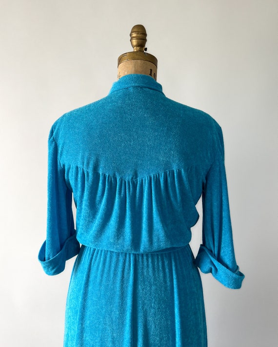 Vintage 70s Dress, 1970s Bright Aqua Blue Terry Cloth… - Gem