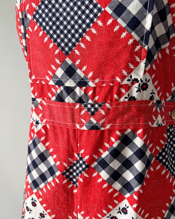Vintage 70s Overalls, 1970s Red White Blue Patchwork … - Gem