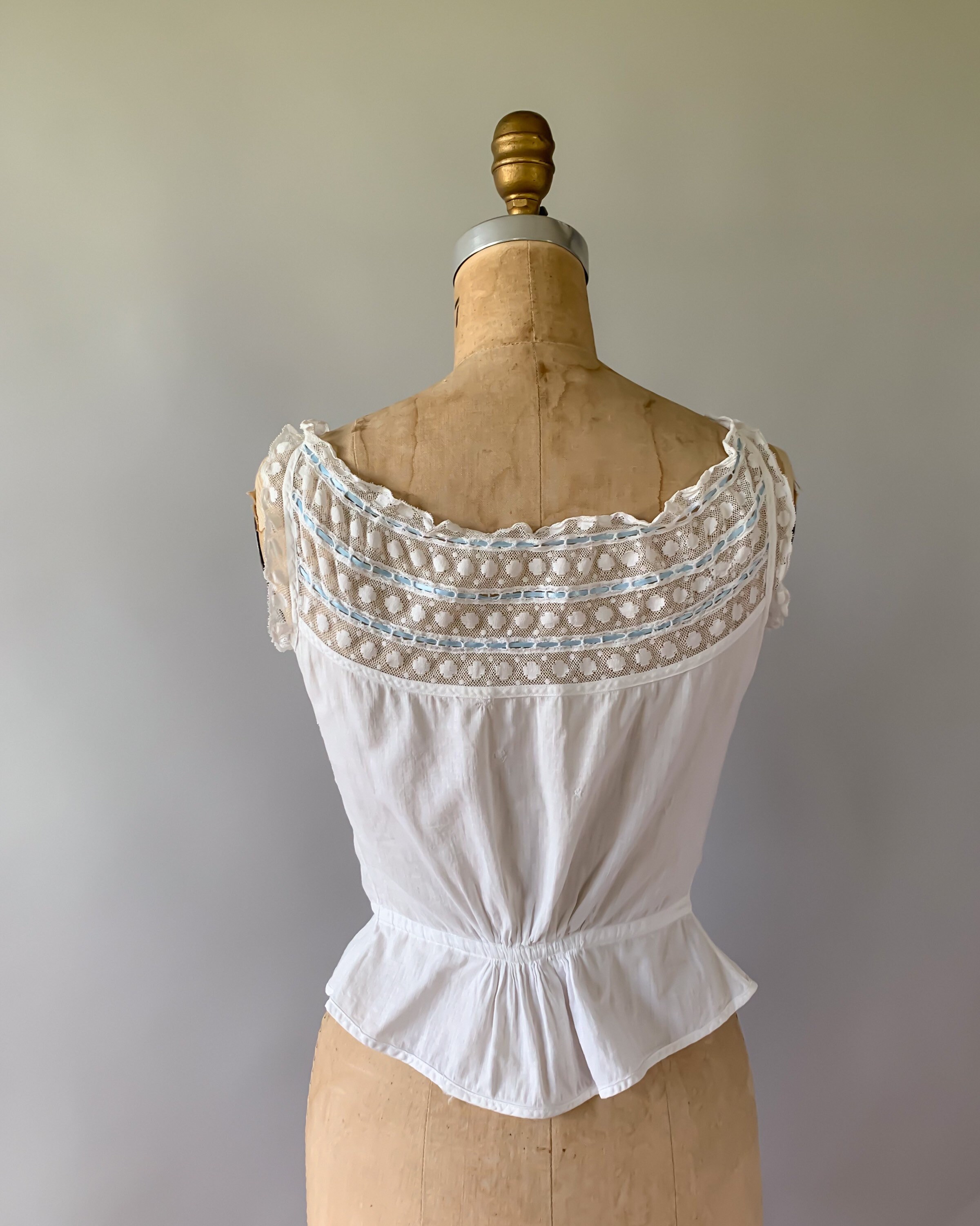 Vintage Edwardian 1900s white cotton lace inset drawstring peplum ...
