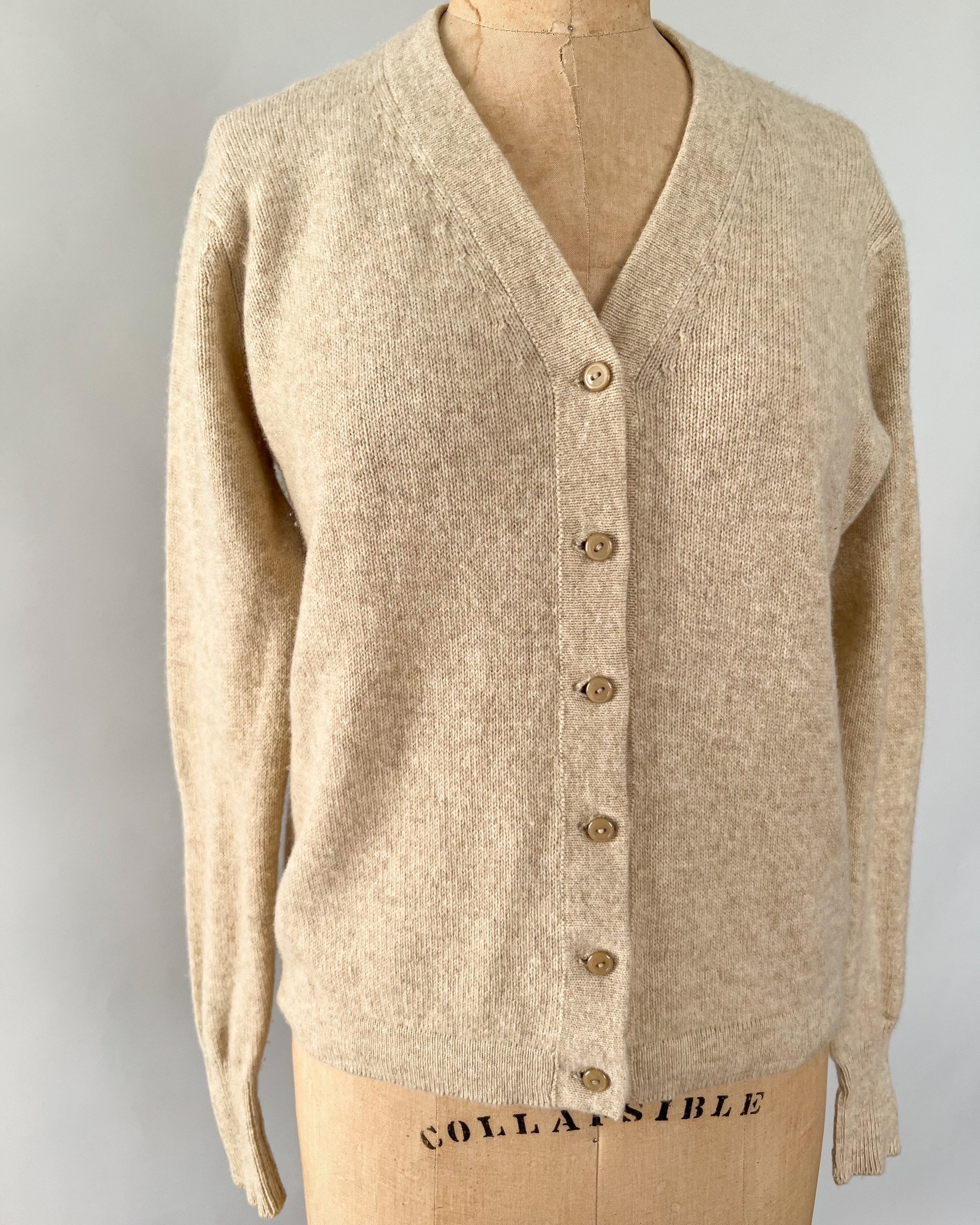 Vintage 1950s oatmeal wool cardigan sweater, Small Medium