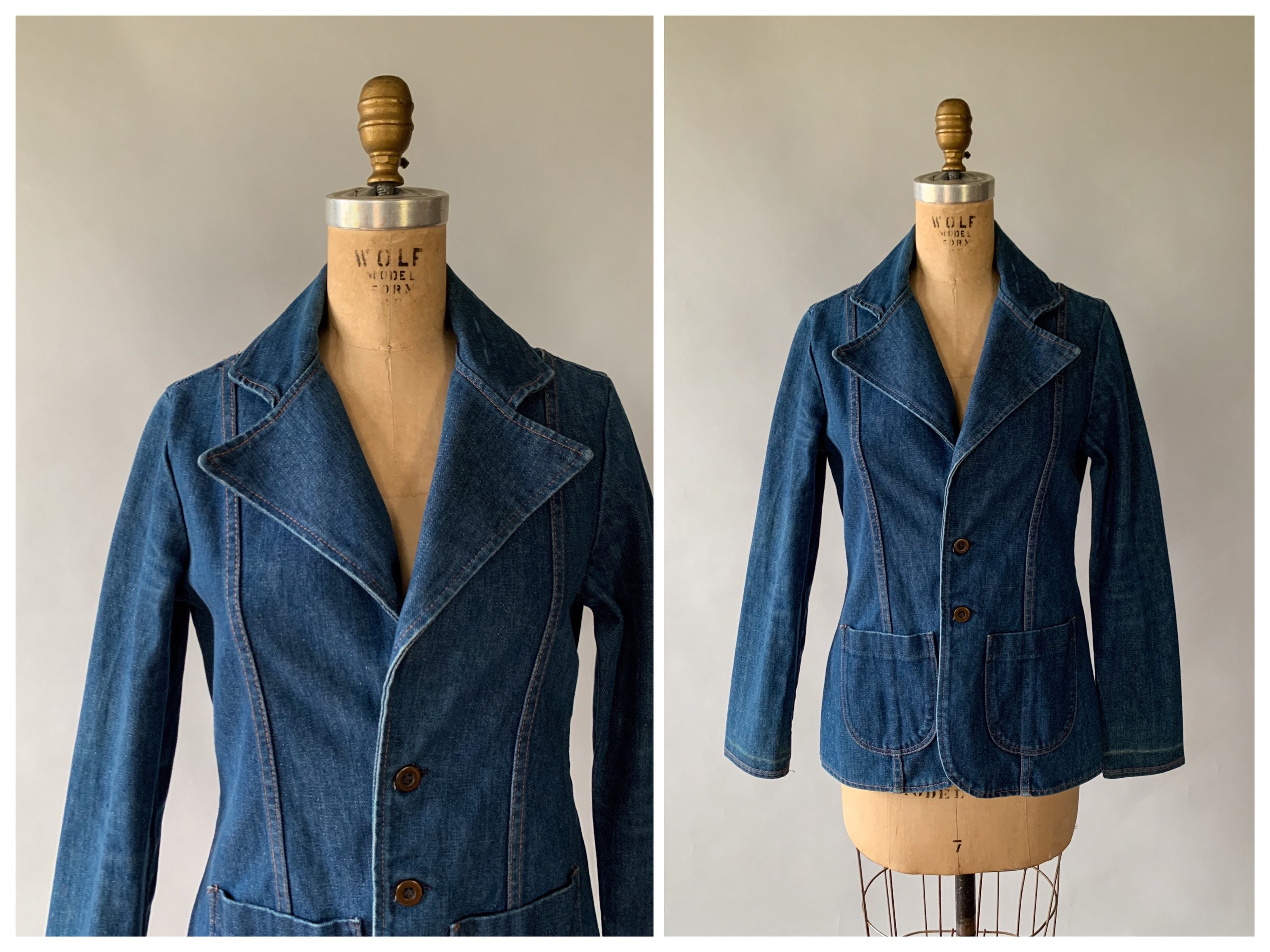 Vintage 1970s Wrangler denim wide lapel denim jacket, Small