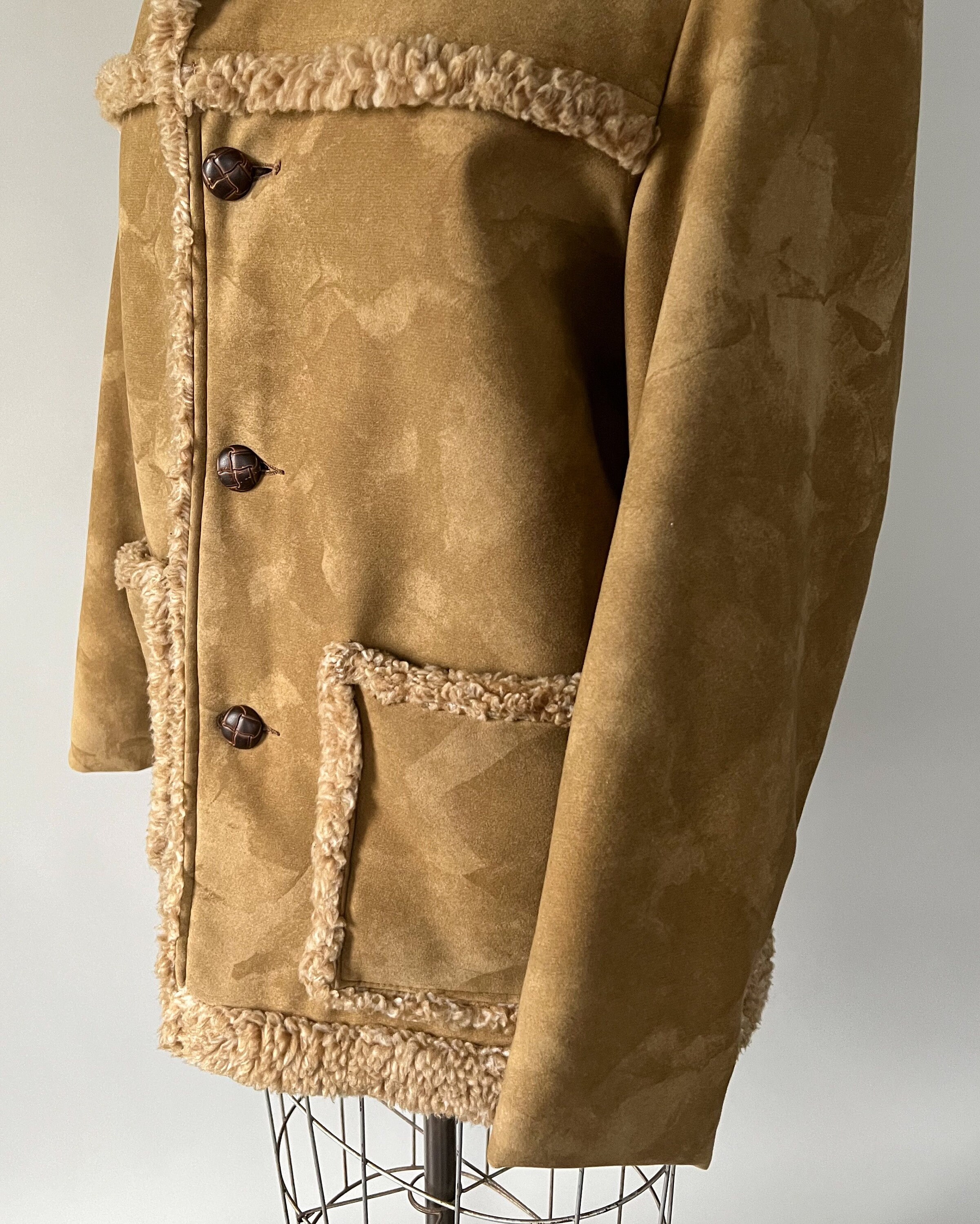 Vintage 1970s faux suede Sherpa lined rancher coat, Unisex Size 42