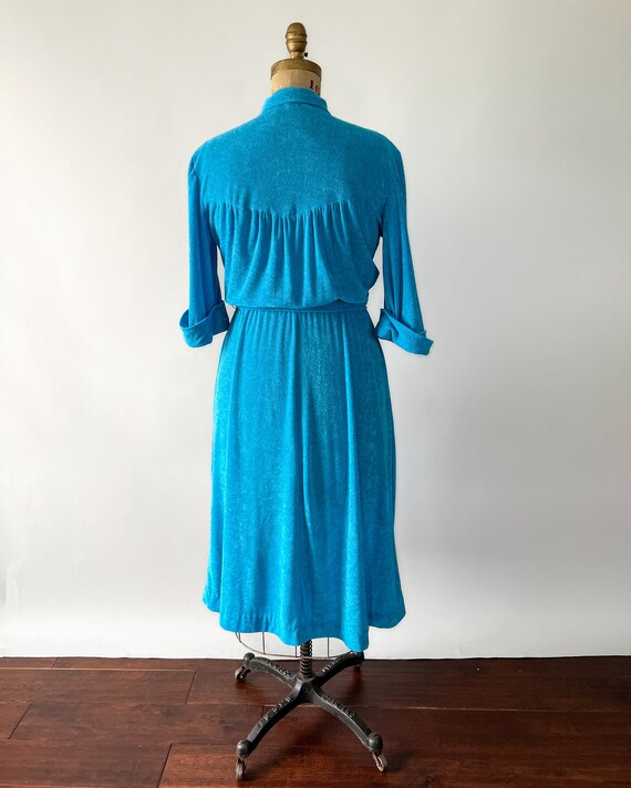 Vintage 70s Dress, 1970s Bright Aqua Blue Terry Cloth… - Gem