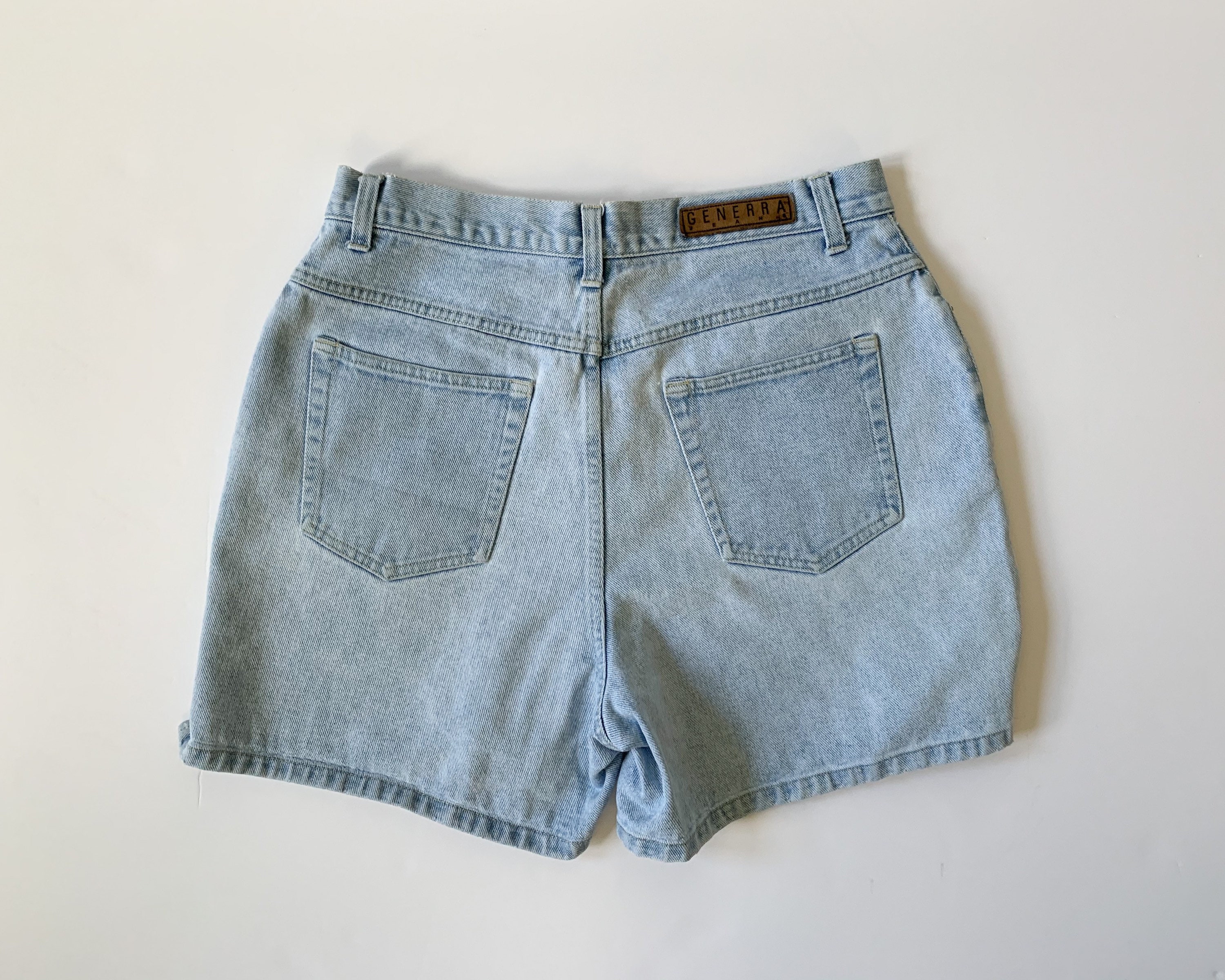 Vintage 1980s 1990s light blue high waisted rise cuffed denim shorts ...
