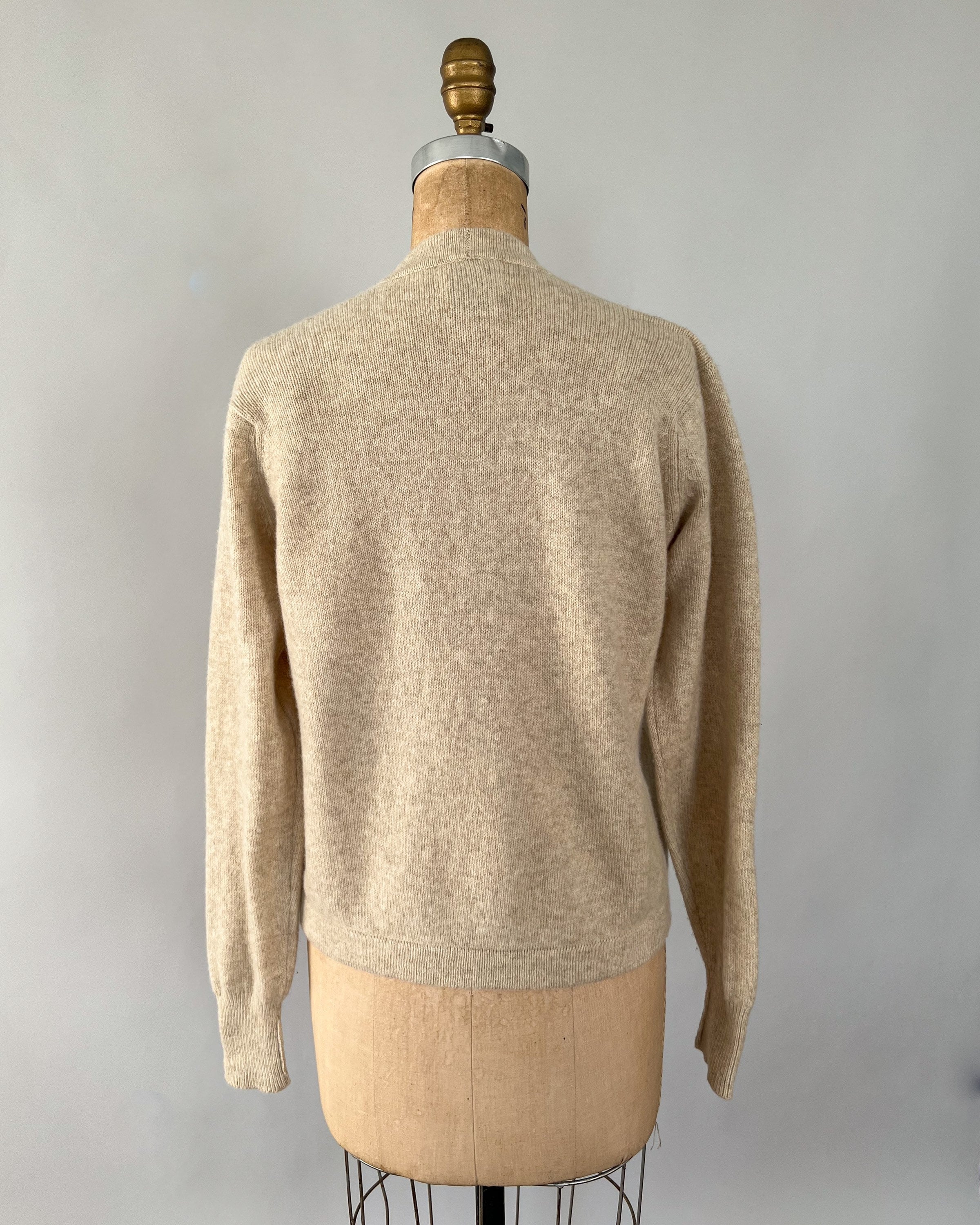 Vintage 1950s oatmeal wool cardigan sweater, Small Medium