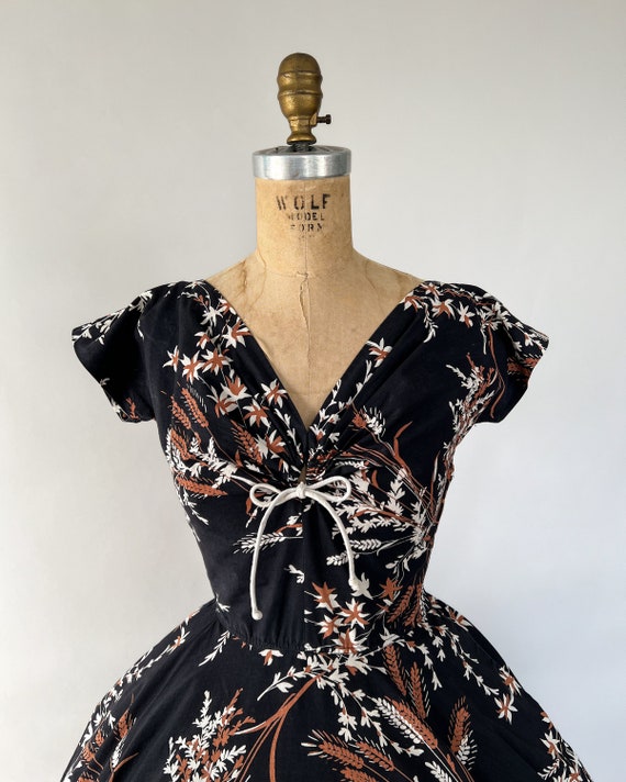 Vintage 50s Dress, 1950s Pat Hartley Black Brown Fall… - Gem