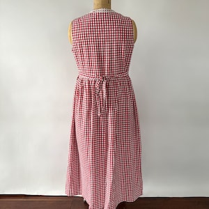 Vintage 90s Dress, 1990s Dark Red White Gingham Check Polyester Midi ...