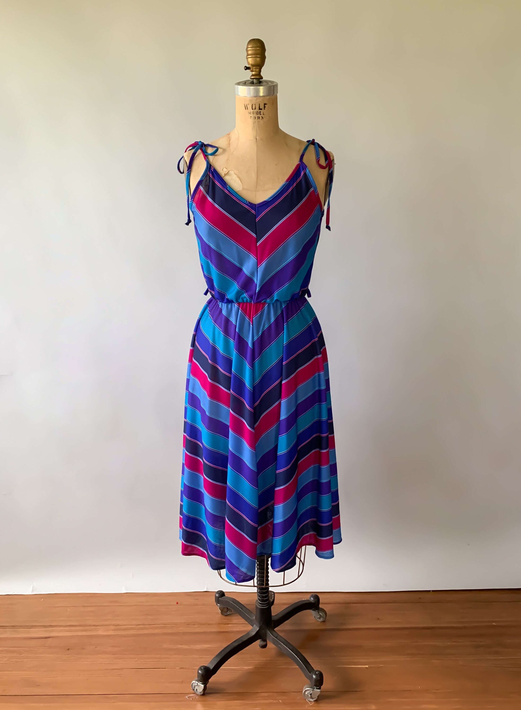 Vintage 1980s rainbow chevron stripe sundress / Extra Small XS Small S