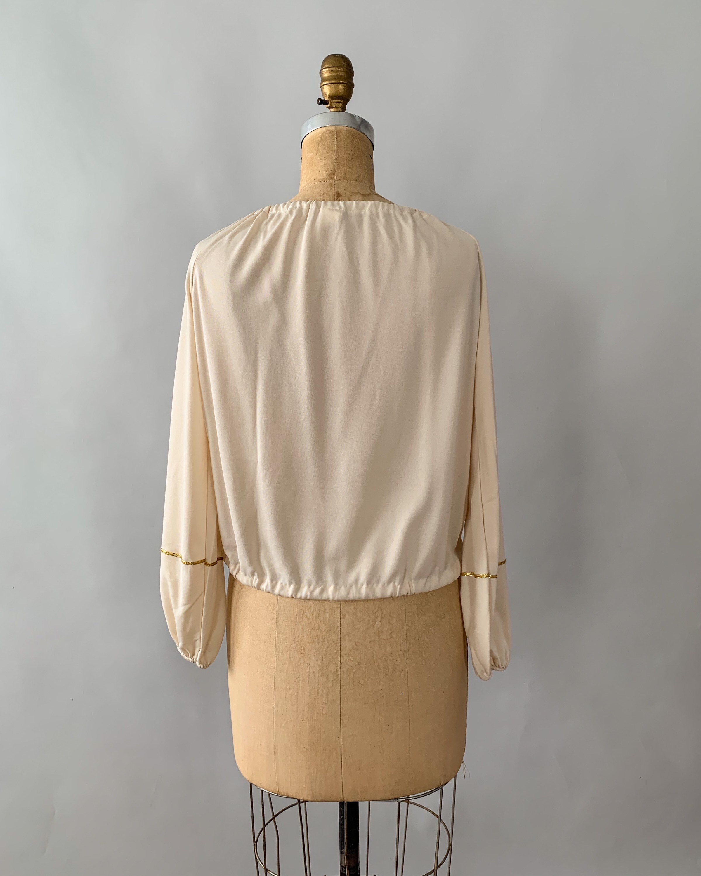 Vintage 1970s Cream Floral Peasant Blouse 70s Boho Top Small S
