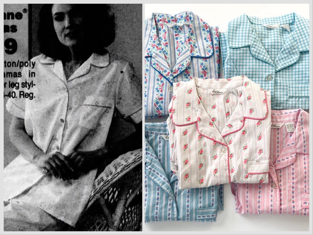 Vintage 80s Pajamas 1980s 1990s Multi Floral Stripe Cotton - Etsy