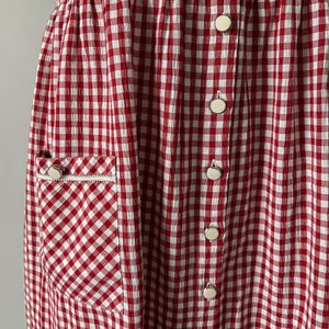 Vintage 90s Dress, 1990s Dark Red White Gingham Check Polyester Midi ...