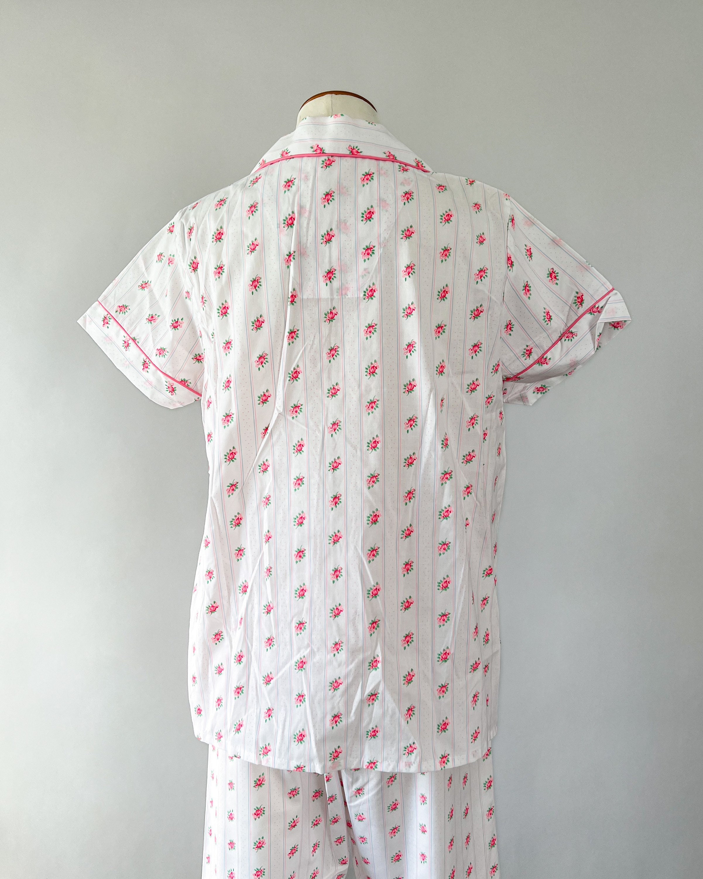 Vintage 80s Pajamas, 1980s 1990s Multi Floral Stripe Cotton Poly 2PC PJ ...
