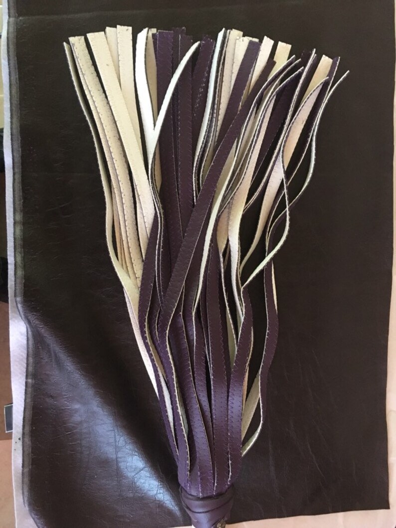 Vegan BDSM leather flogger Purple and White for femdoms submissives ...