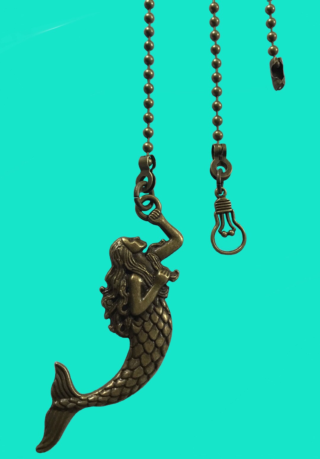 Bronze Large Mermaid & Light Bulb Fan Light Pull Chain Ornament Set - Etsy