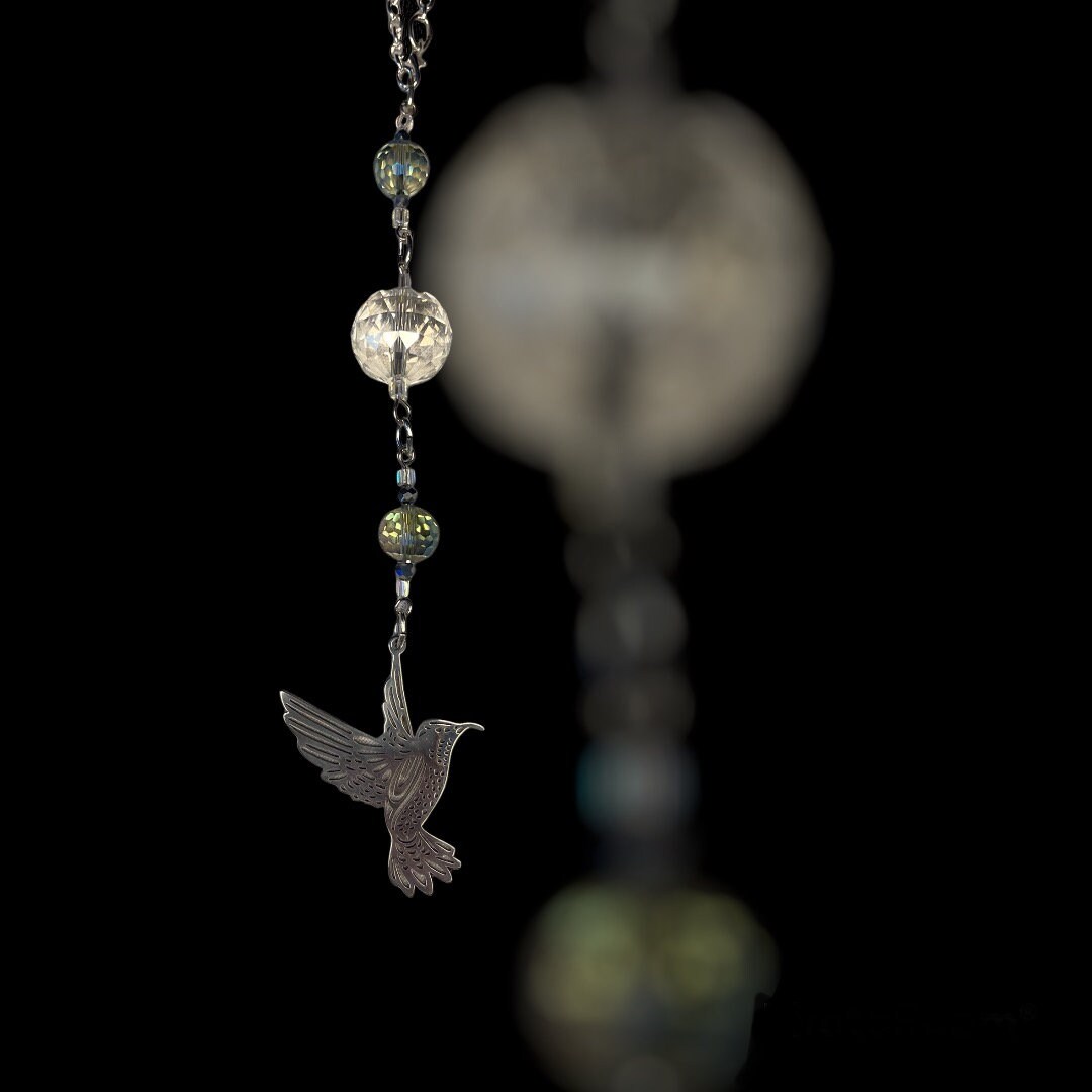Hummingbird & Glass Rear View Mirror Window Hanging Suncatcher - Etsy