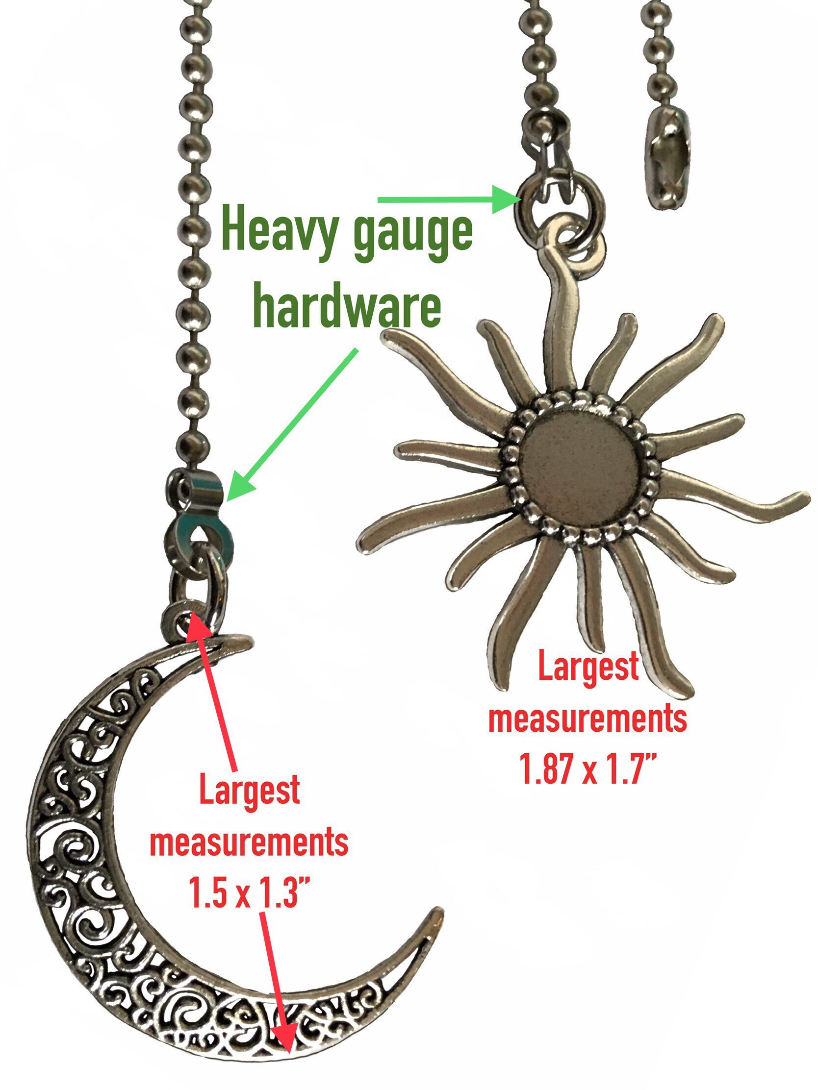 Silver Sun & Filigree Moon Ceiling Fan Light Pull Chain Ornaments - Etsy