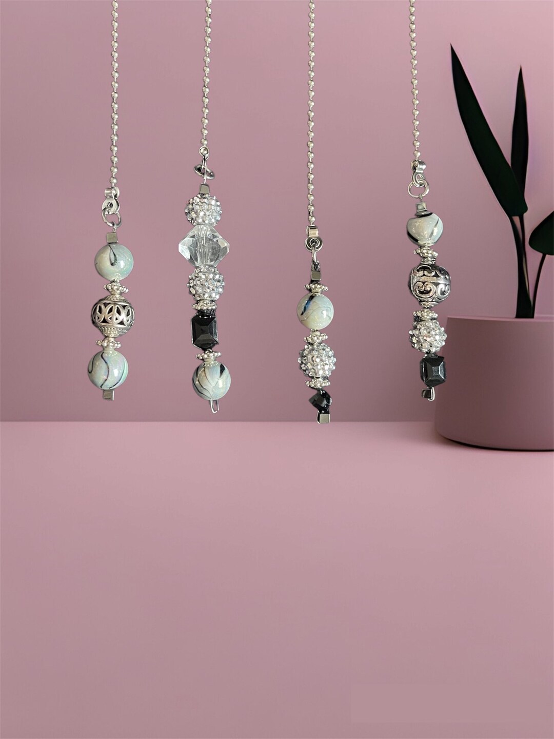 Beaded Fan Light Pull Chains: Silver, Black, and Grey - Set of 4 - Etsy