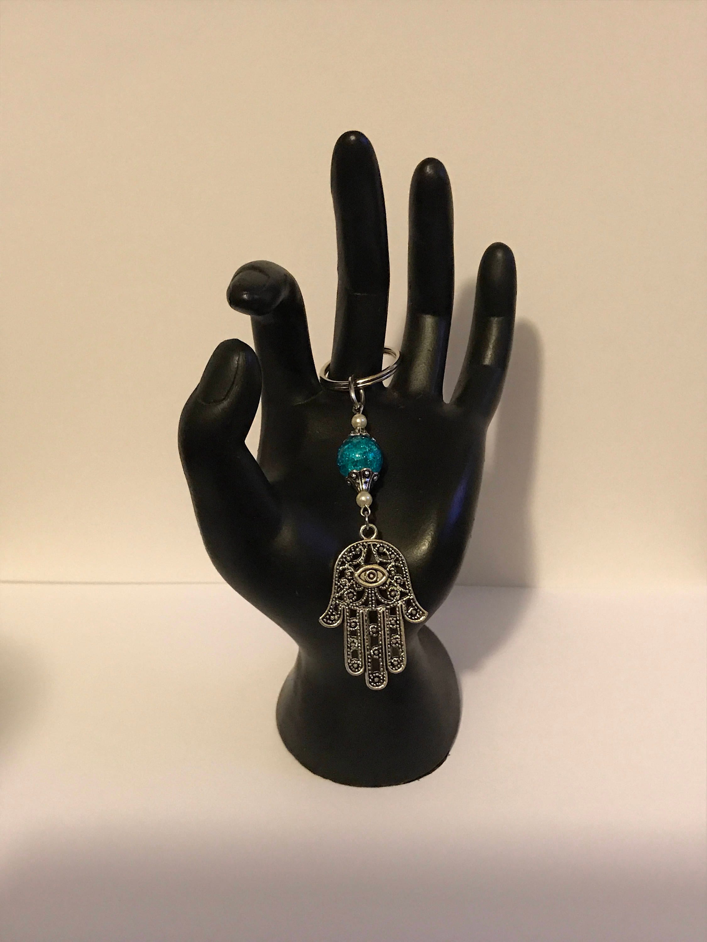 Hamsa Hand Keychain With Crystal Blue Bead | Etsy