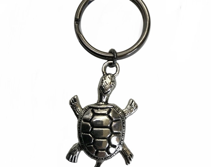 Vintage Style Pewter Turtle Keychain - Etsy