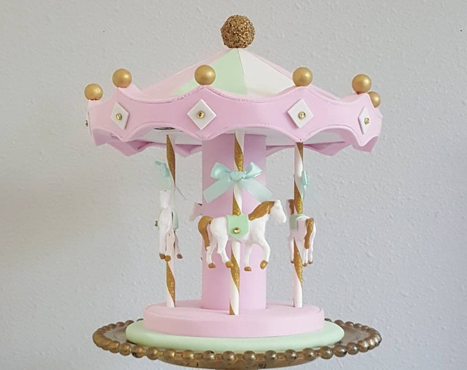 Carousel Cake Topper / Centerpiece White Pink Gold Mint - Etsy