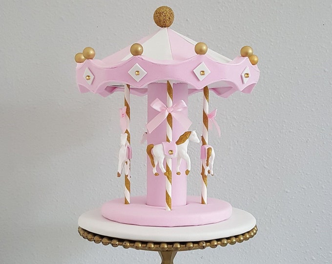 Carousel Cake Topper / Centerpiece - Pink, White, Gold - Etsy