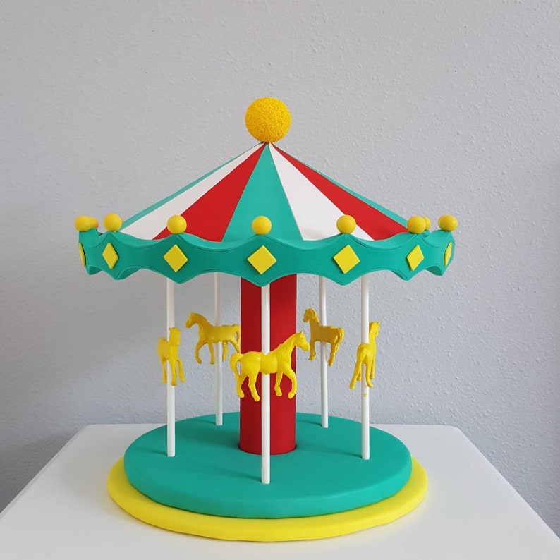Carousel Cake Topper | Centerpiece - Green, Yellow, Red, White - Etsy