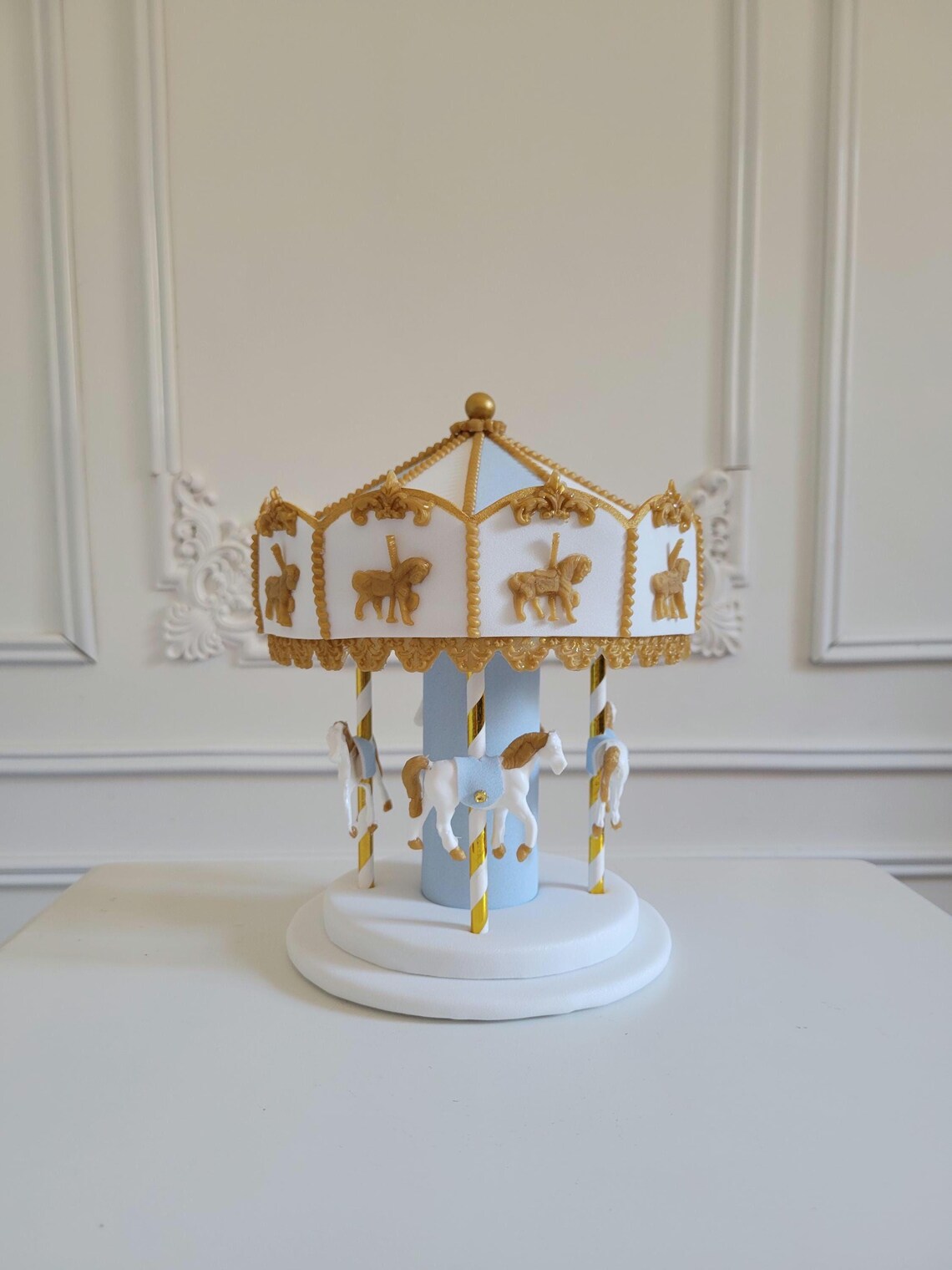 Carousel Cake Topper Faux Party Prop. Color: Baby Blue, White, Gold, - Etsy