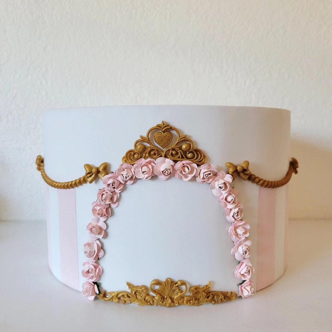 Princess Stripe Fake Cake, Faux Prop Cake Stand. Crown, Swan and Roses ...