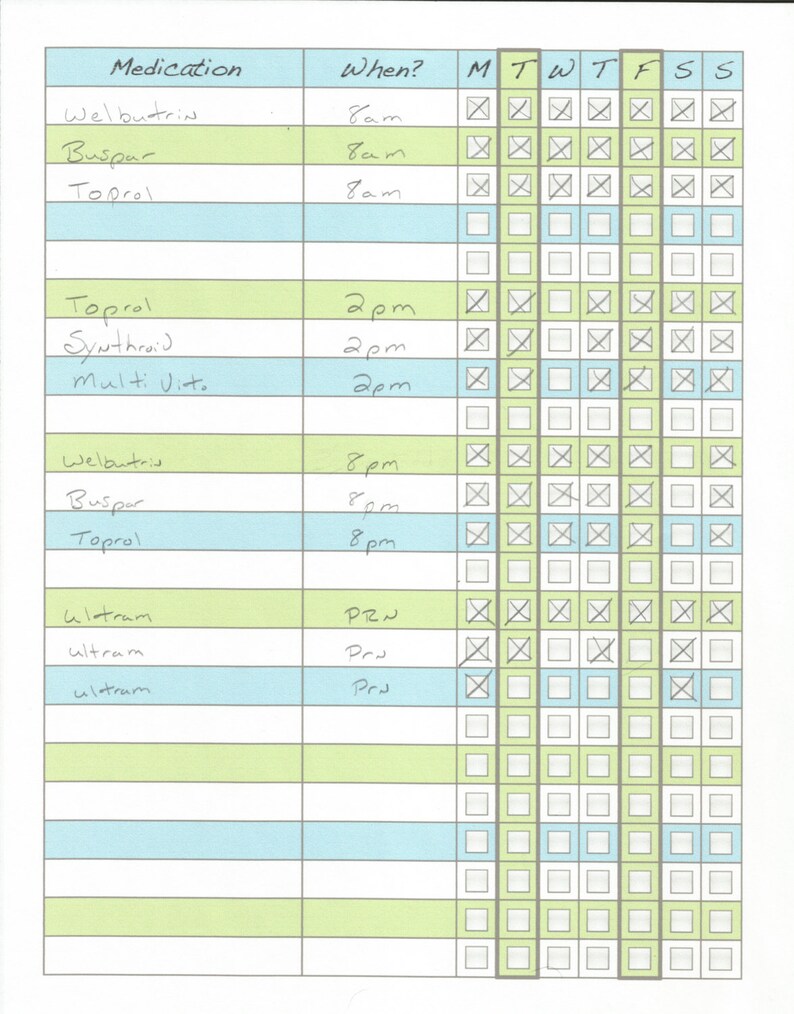 Printable Week-long Daily Medication Checklist - Etsy