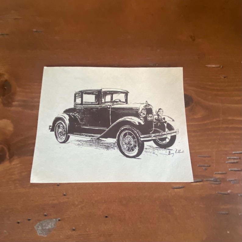 Framed Model A Ford Magazine Cover & Model T Car Sketch - 1940s Auto ...