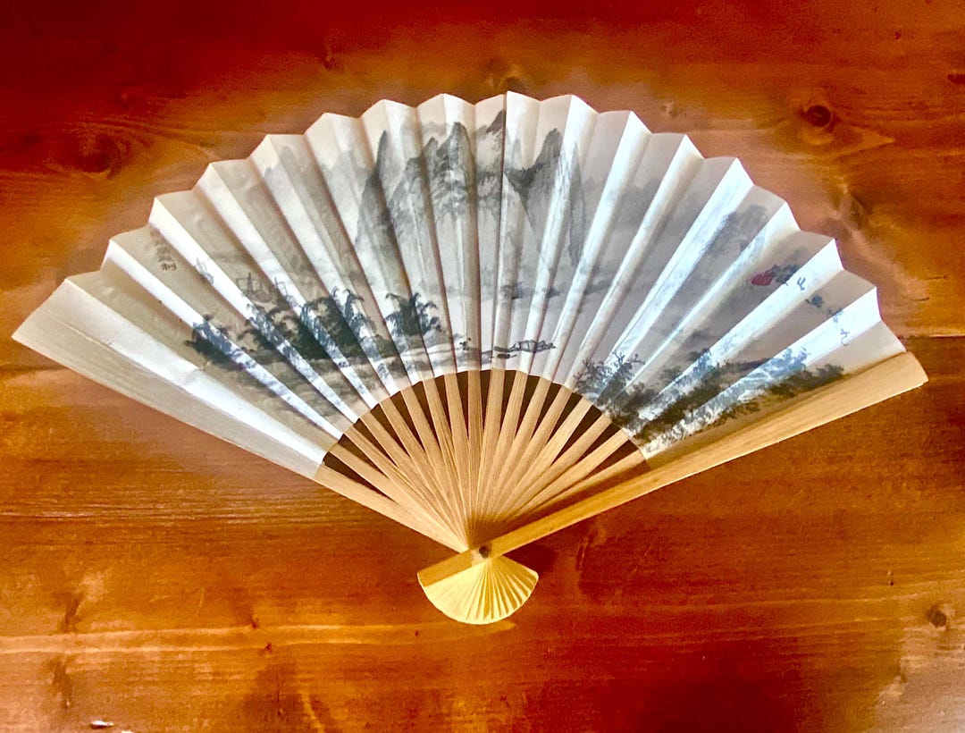 Japanese Hand Held Fan - Folds - Bamboo Heavy Paper Circa 1960s - Etsy