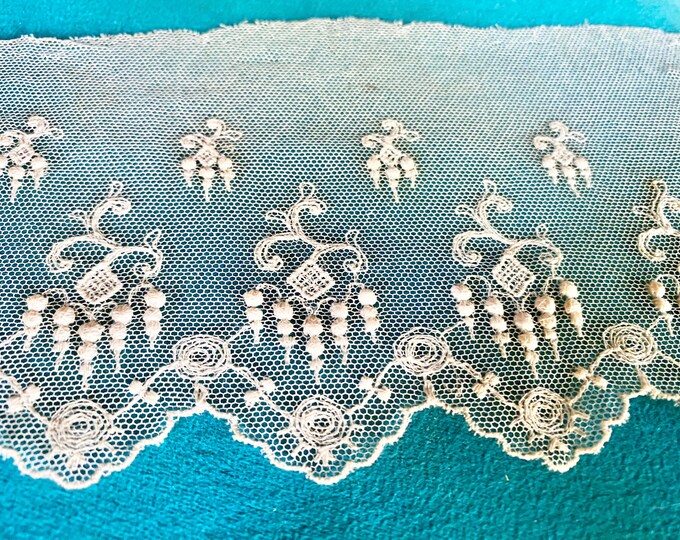 Antique Lace 34 Inches X 4 Inches Hand Embroidered on Netting With Art ...