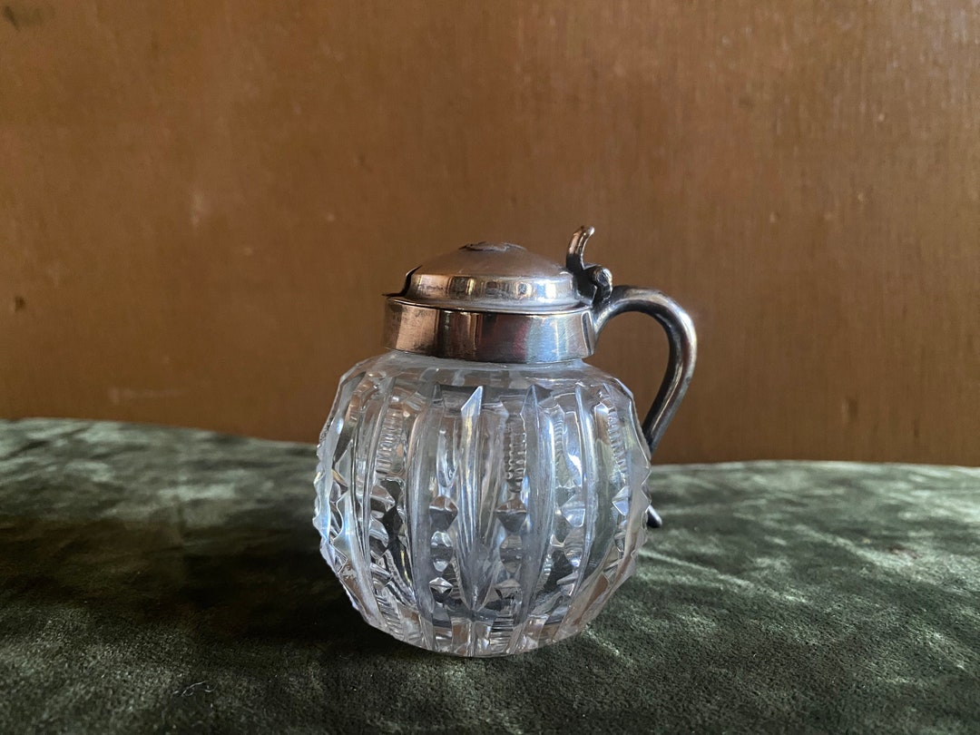 Antique Cut Crystal Mustard Server Jar Embossed Fleur-de-lis Design ...