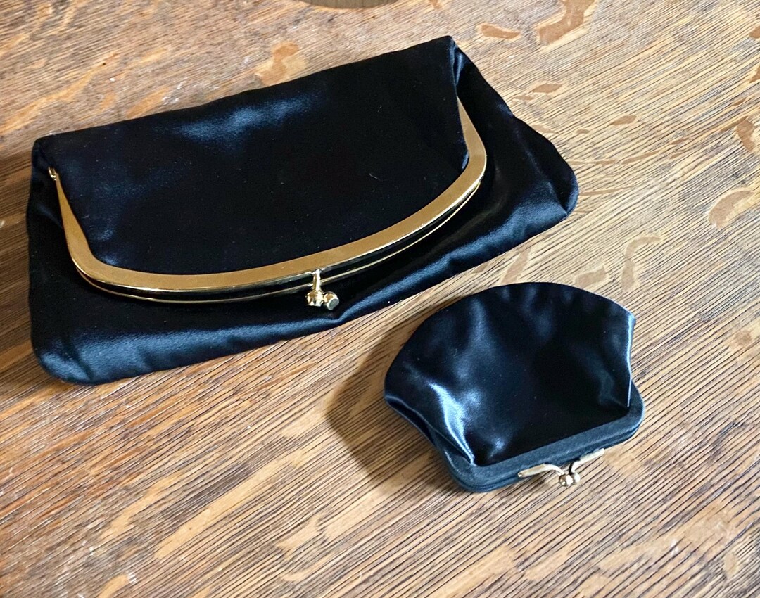 Black Satin Fold Over Clutch Evening Bag and Matching Coin Purse ...