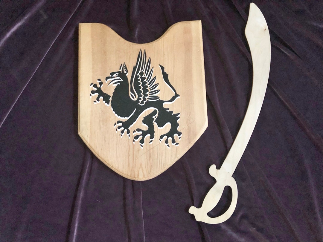 Medieval Wood Shield & Sword Maple Landmark Woodcraft, USA C1980s ...