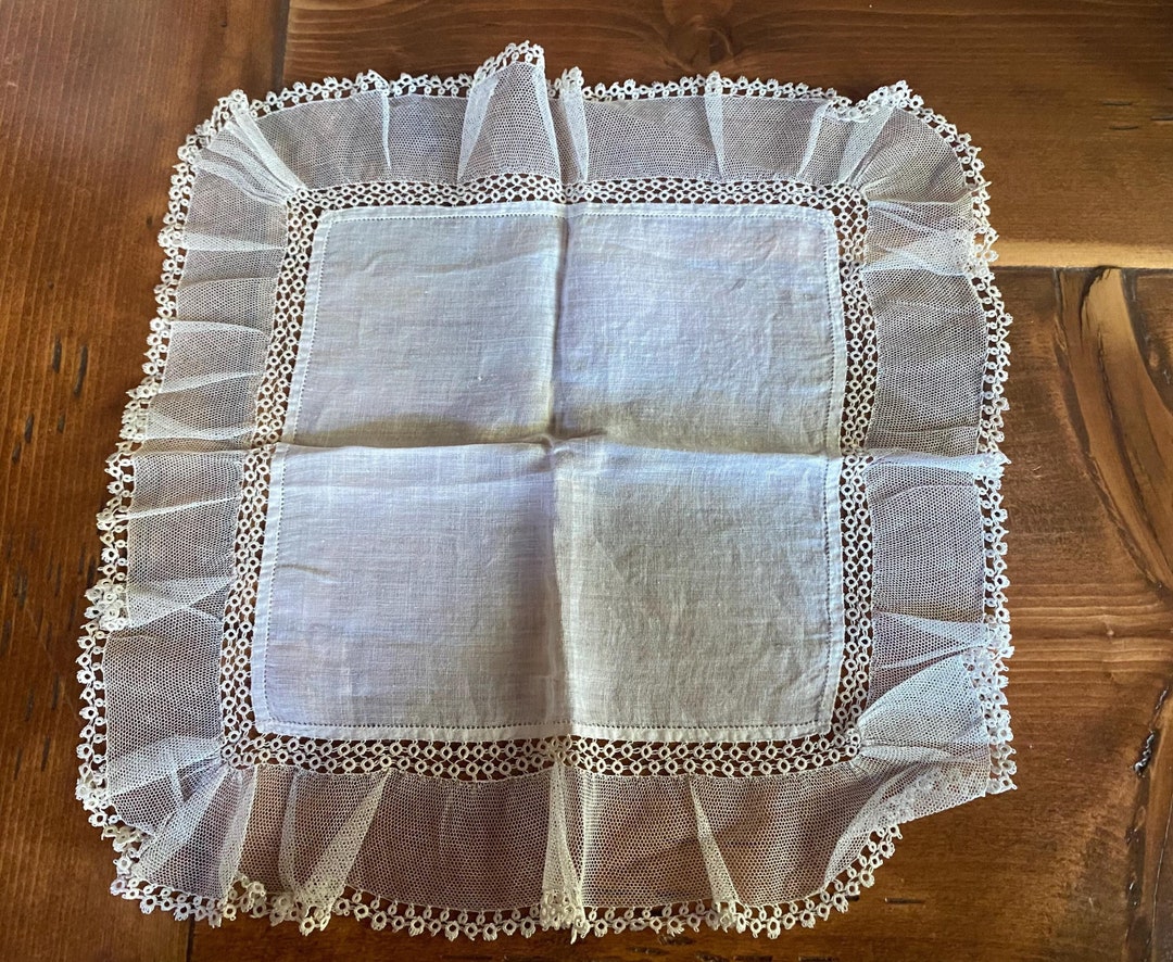 Tatting Netted Handkerchief Cotton With Broad Border Vintage Circa ...