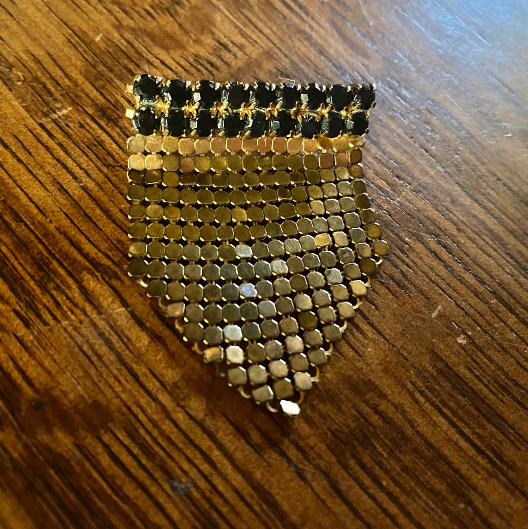 1940s Metal Mesh Pin With Vintage Onyx Rhinestones FAB! - Etsy