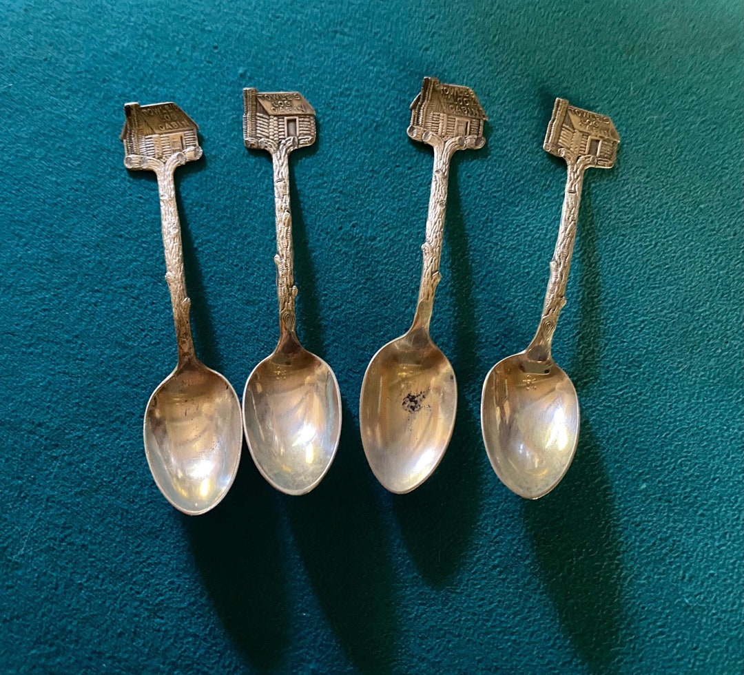 Set 4 Silverplate Log Cabin Spoons: Antique Advertising Demitasse ...