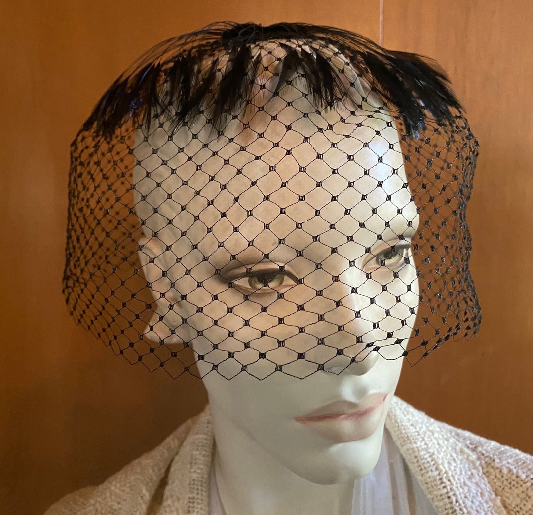 SALE! Vintage Birdcage Veil Fascinator With Feathered Crown Full Face ...
