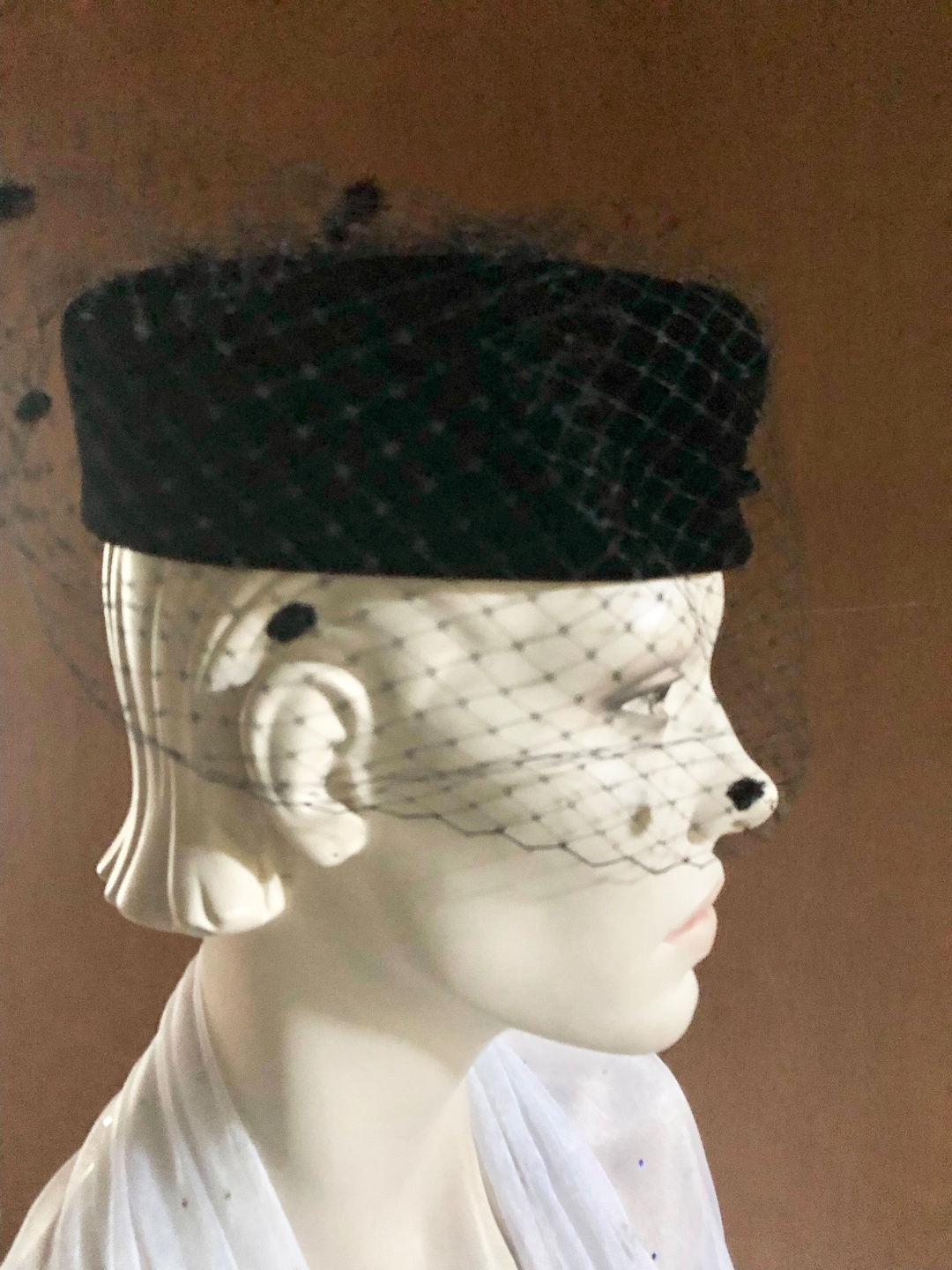Vintage Velvet Pillbox Hat With Full Veil - Mr. John Classic Circa ...