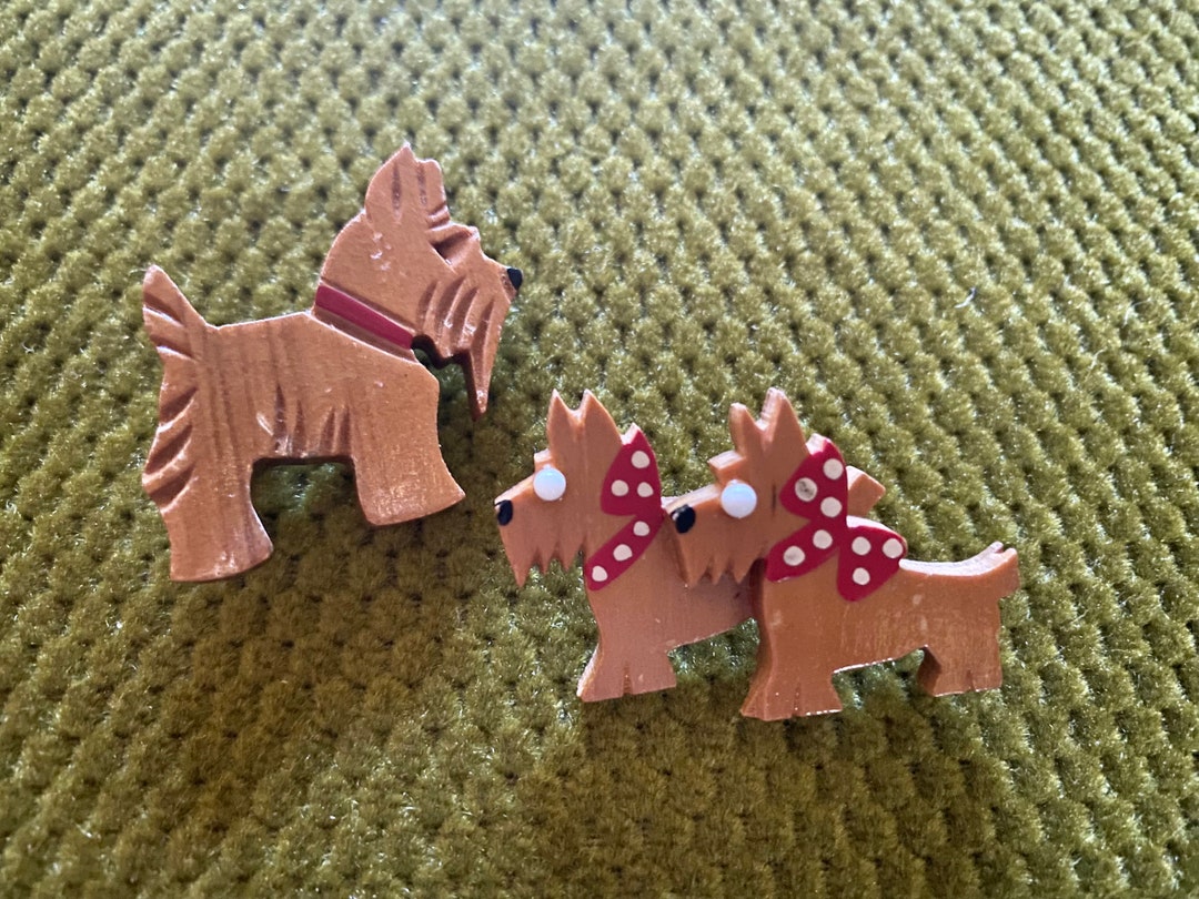 Vintage Scottie Dog Pins: Hand Painted Wooden Lapel Pins, 1940s - Etsy