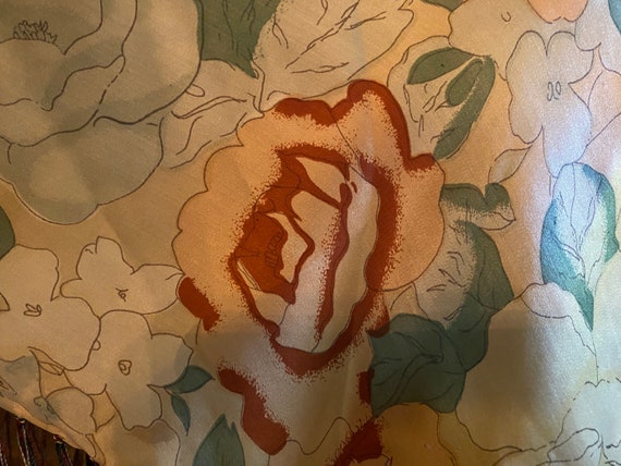 Silk Shawl Fringe Triangular Shape Soft Pastel Floral… - Gem