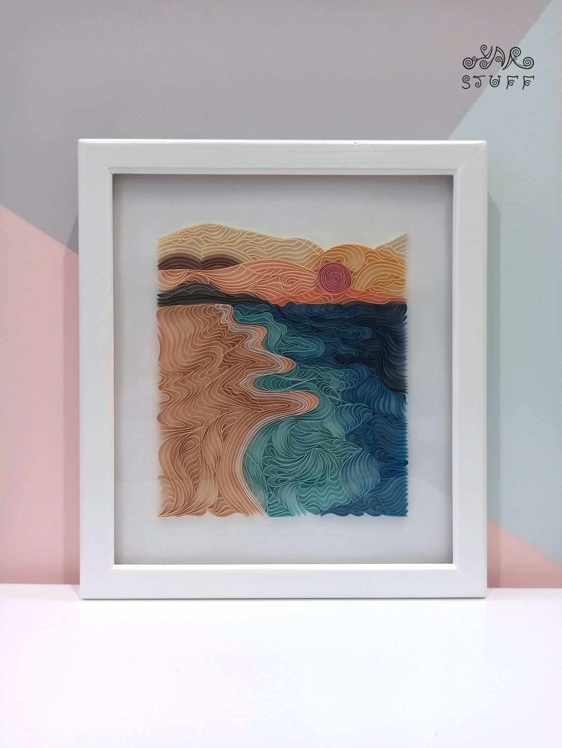 Quilled Beach Sunset Artwork, Paper Quilling, Wall Art, 3D Framed Paper ...