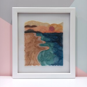 Quilled Beach Sunset Artwork, Paper Quilling, Wall Art, 3D Framed Paper ...