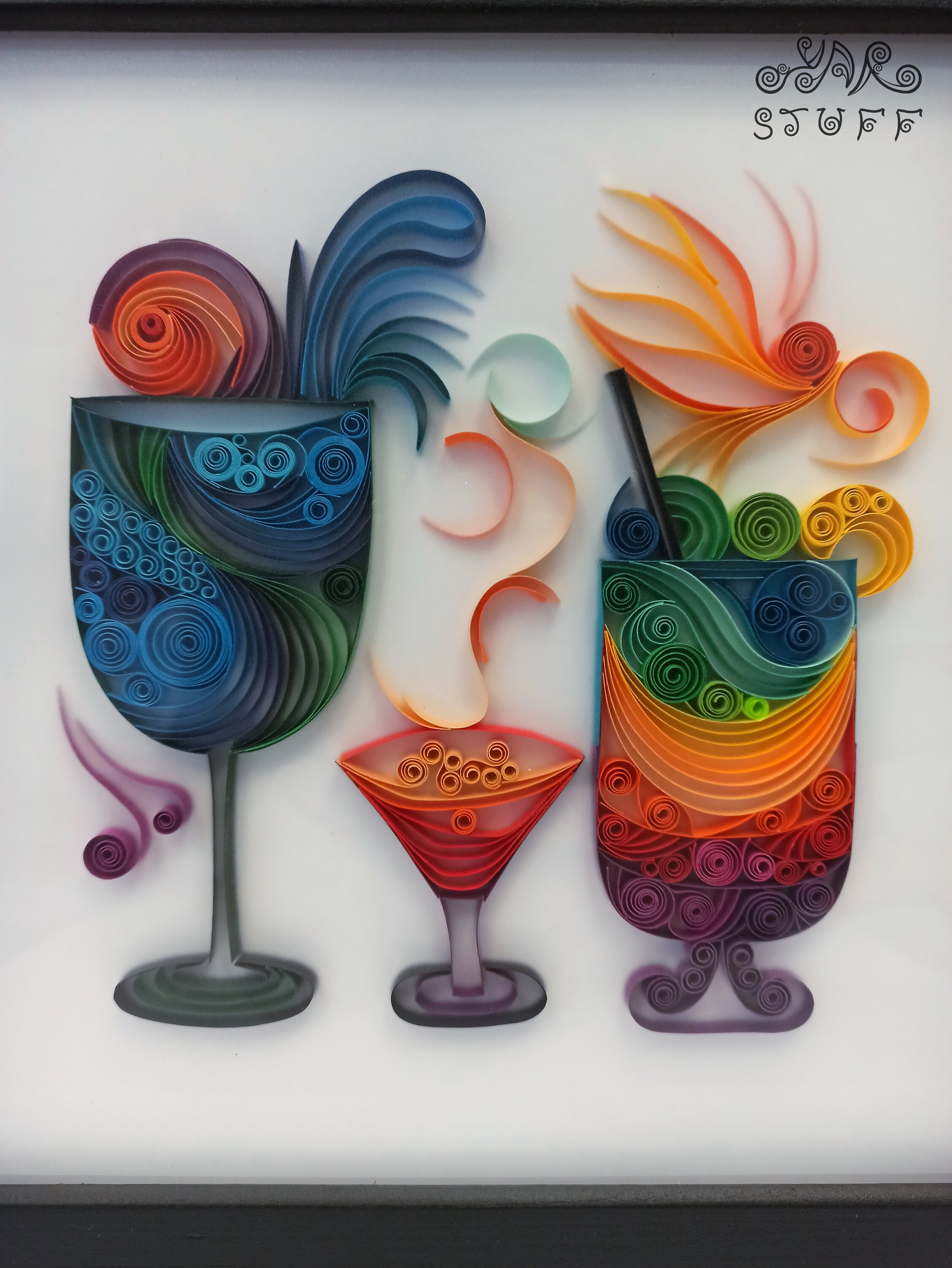 Quilled Cocktail Art, Paper Quilling, Wall Art, 3D Framed Paper Art ...