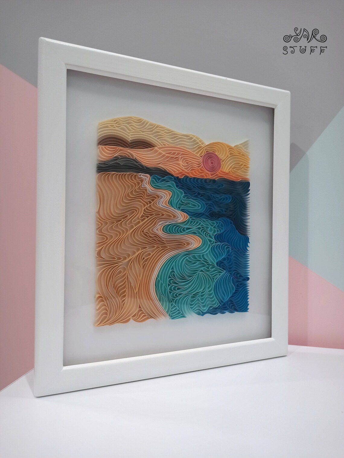 Quilled Beach Sunset Artwork, Paper Quilling, Wall Art, 3D Framed Paper ...