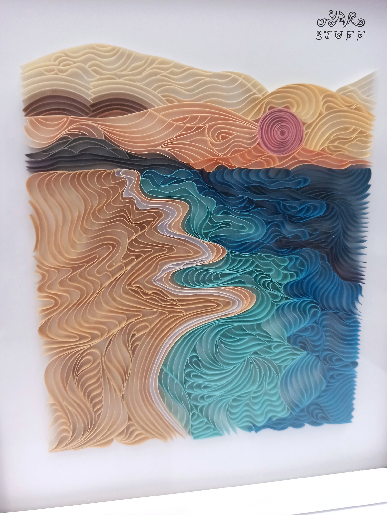 Quilled Beach Sunset Artwork, Paper Quilling, Wall Art, 3D Framed Paper ...