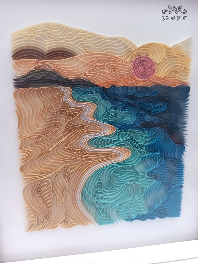 Quilled Beach Sunset Artwork, Paper Quilling, Wall Art, 3D Framed Paper ...