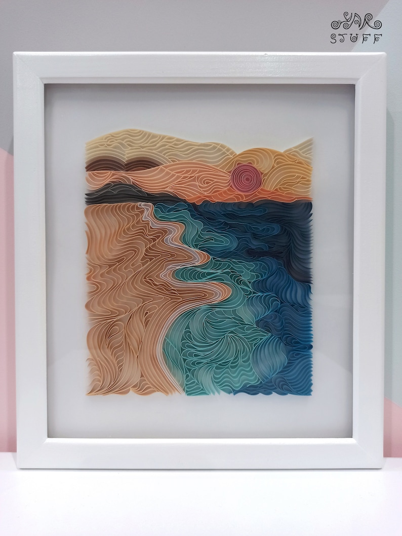 Quilled Beach Sunset Artwork, Paper Quilling, Wall Art, 3D Framed Paper ...